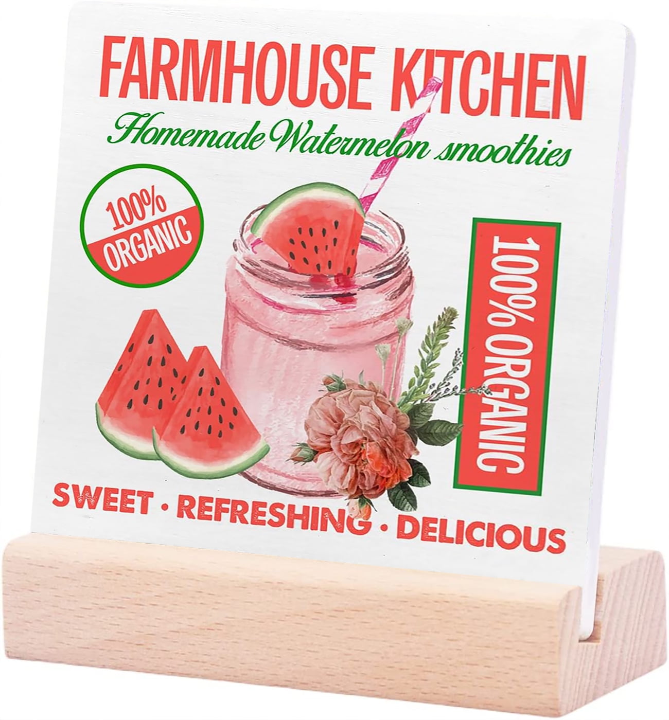 Ceramic Sign 4x4Inch Summer Desk Decor Farmhouse Kitchen Watermelon ...