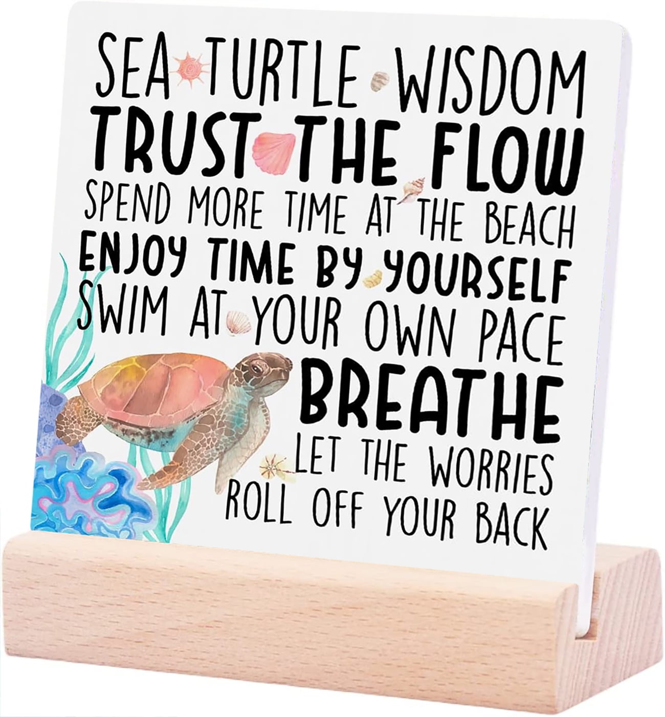 Ceramic Sign 4x4Inch Turtle Decor Ceramic Desk Sign Beach Coastal Decor ...