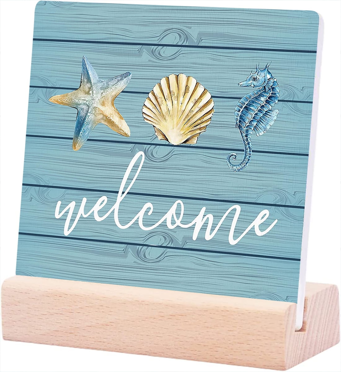 Ceramic Sign 4x4Inch Welcome Rustic Summer Beach Ceramic Plaque Desk ...