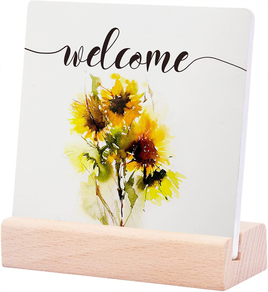Ceramic Sign 4x4Inch Welcome Rustic Watercolor Flower Original Painting ...