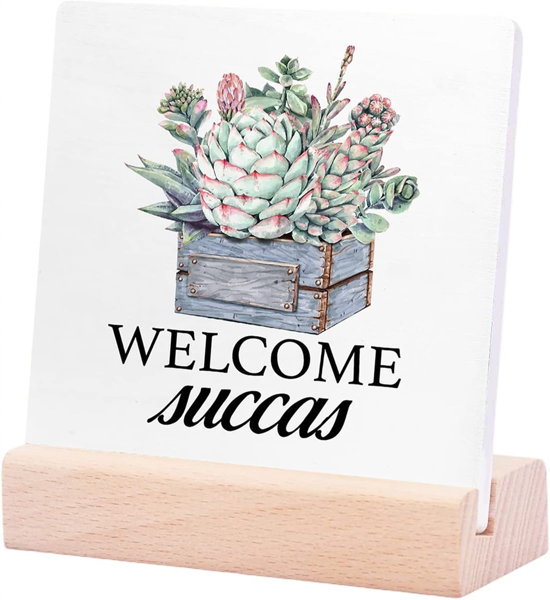Ceramic Sign 4x4Inch Welcome Succas Watercolor Cactus Cacti And ...
