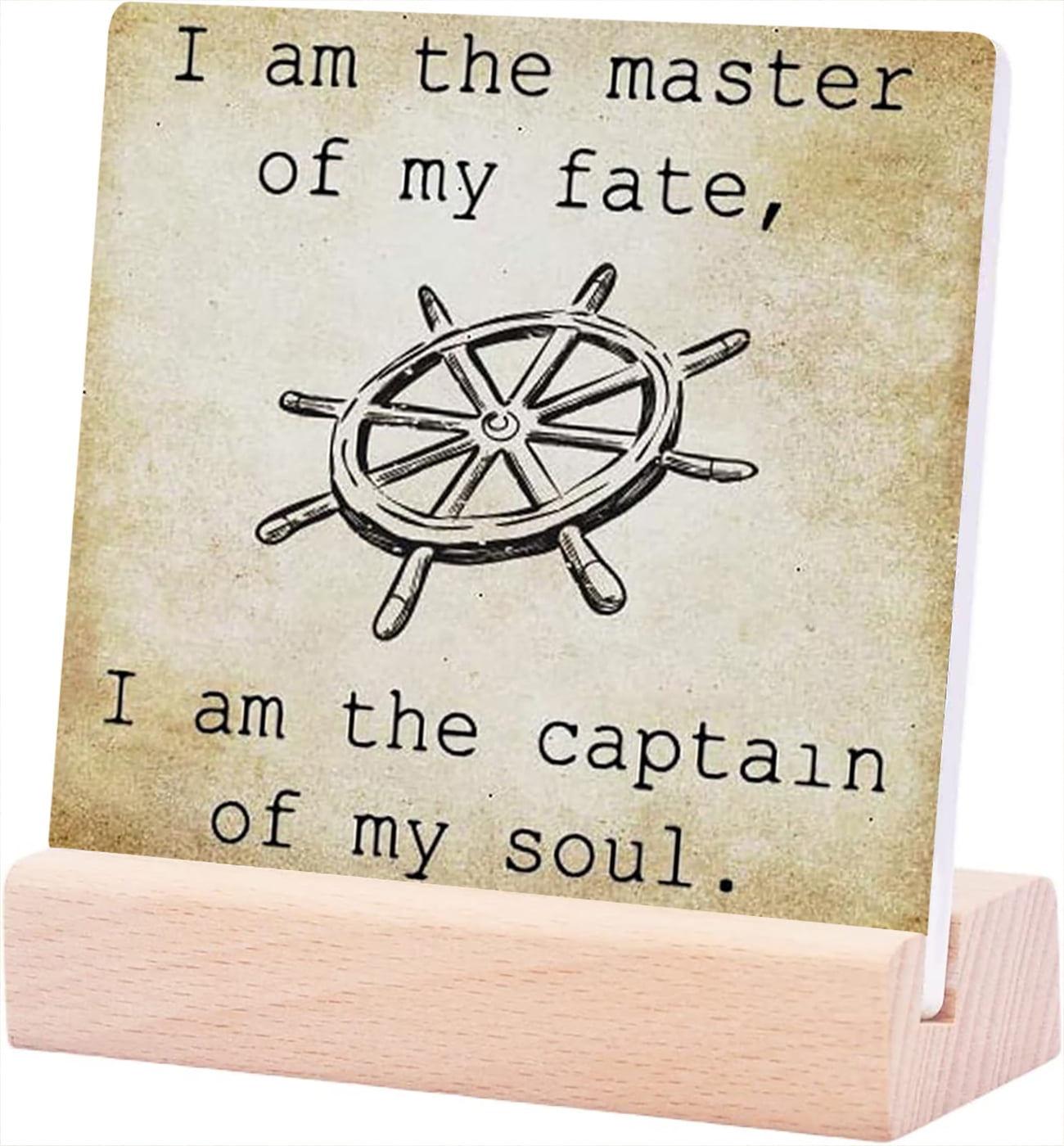 Ceramic Sign 4x4Inch William Ernest Henley Quote Desk Wooden Sign Decor ...