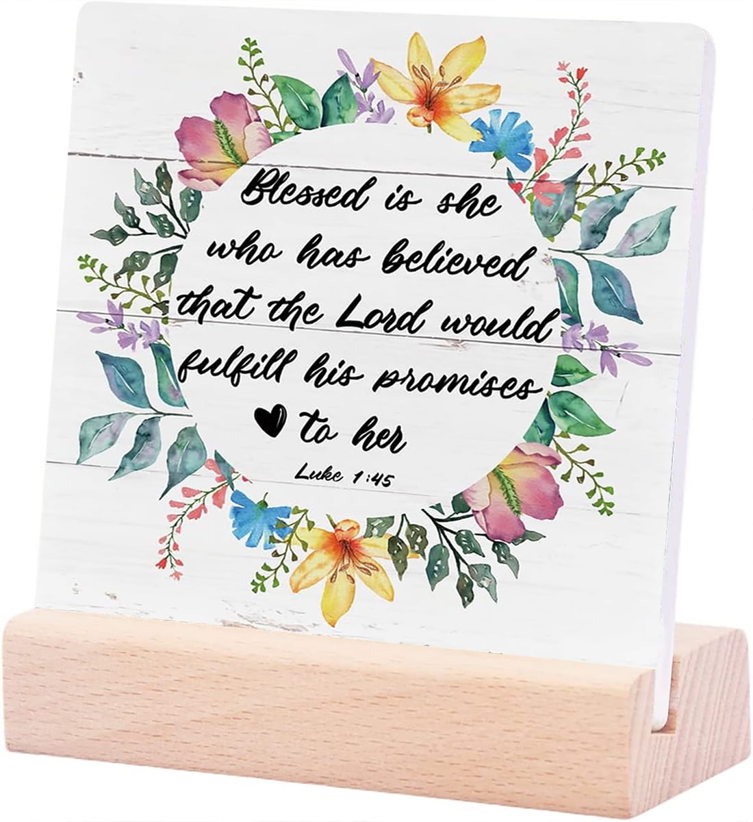 Ceramic Sign 4x4Inch Wood Signs Bible Verse Luke Blessed Is She Who Has ...