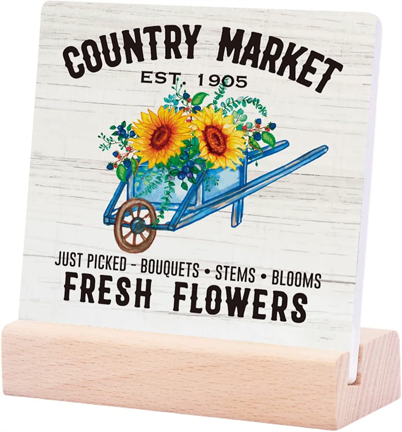 Ceramic Sign 4x4Inch Wooden Plaque Sign with Wood Stand Sunflower ...