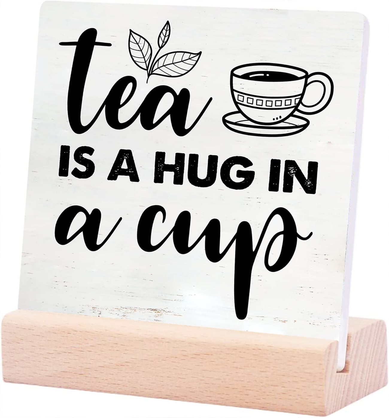 Ceramic Sign 4x4Inch Yigaue Ceramic Desk Sign Plaque with Wooden Stand ...