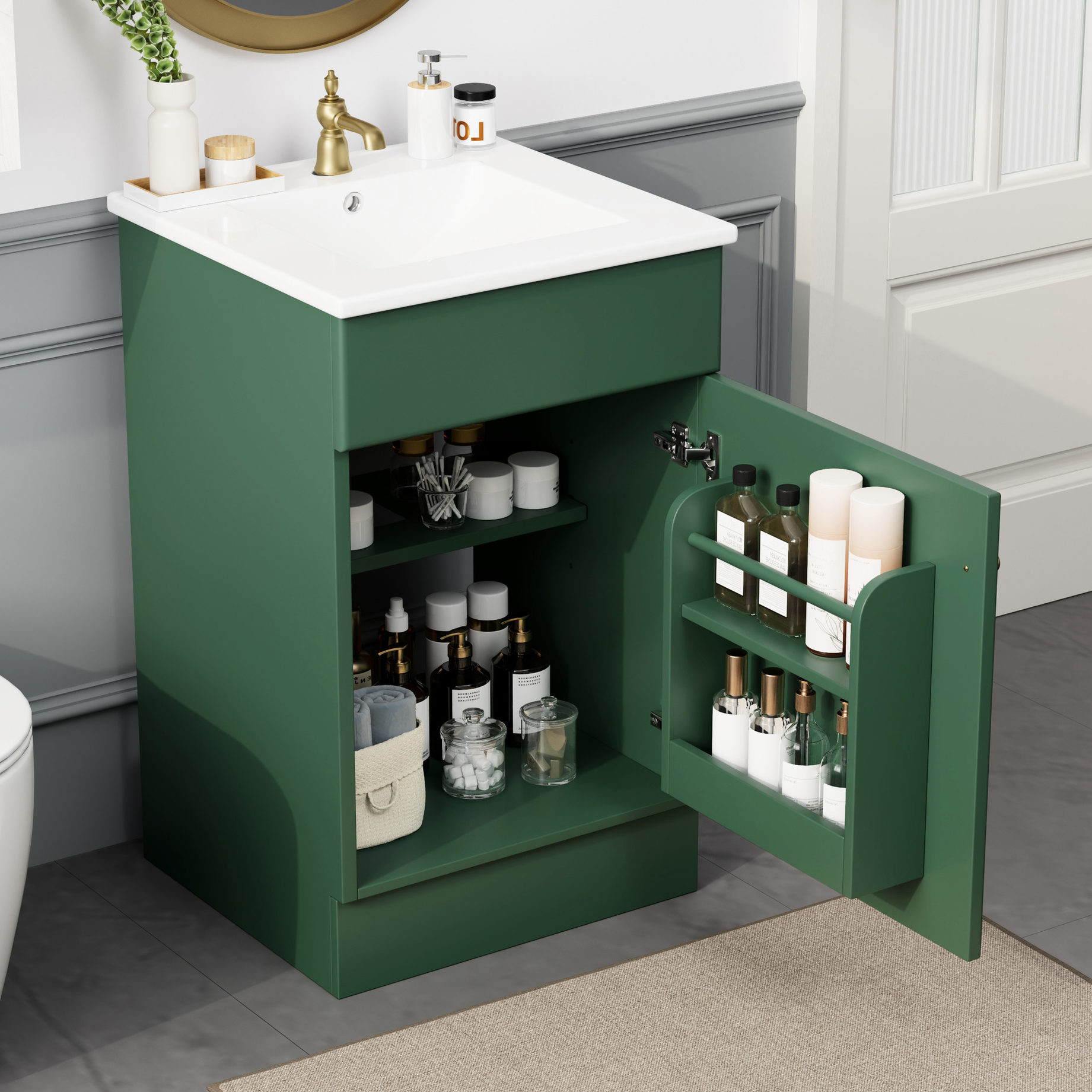 Ceramic Sink Vanity with Storage Space+Soft Close Door