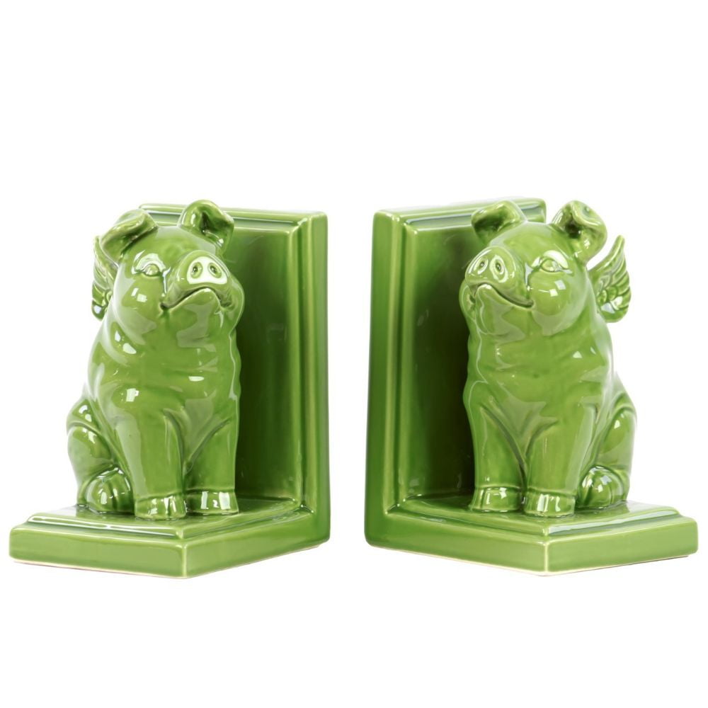 2-Pc Sitting Winged Pig Bookend in Gloss Yellow Green - Walmart.com
