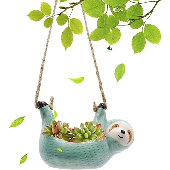 Ceramic Sloth Hanging Planter Plant Holder Flower Pot for Succulent ...