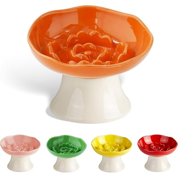 Ceramic Slow Feeder Bowl for Cats and Small Dogs, Elevated Tilted Pet ...