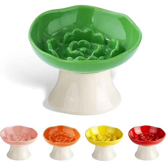 Ceramic Slow Feeder Bowl for Cats and Small Dogs, Elevated Tilted Pet ...