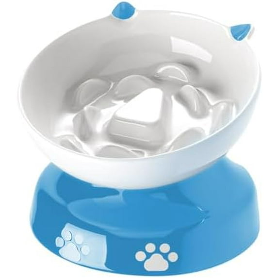Ceramic Slow Feeder Cat Bowl, Elevated Cat Bowl Tilted Design Slow ...