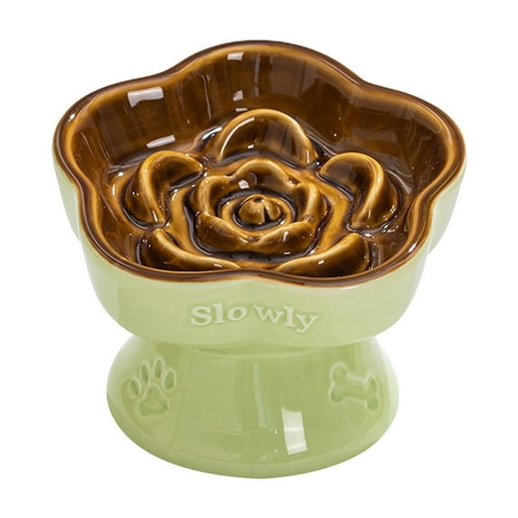 Ceramic Slow Feeder Cat Bowl | Elevated Flower Design Pet Dish for Cats ...