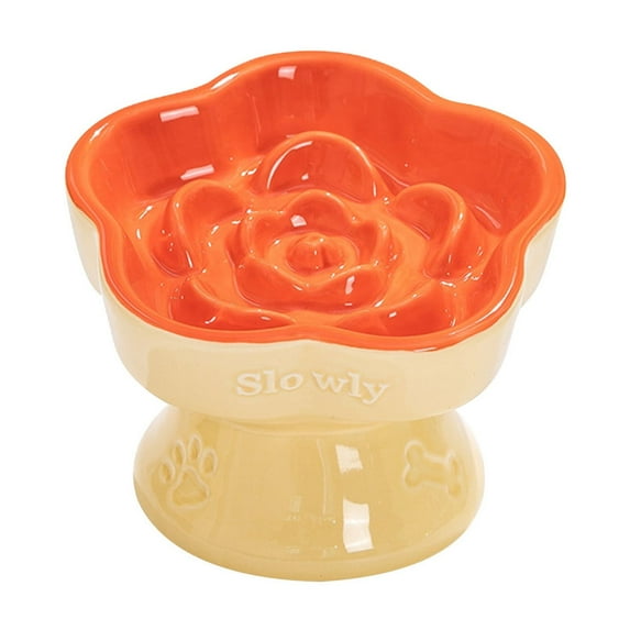 Ceramic Slow Feeder Cat Bowl | Flower Shape, Elevated Anti-Gulping Dish ...