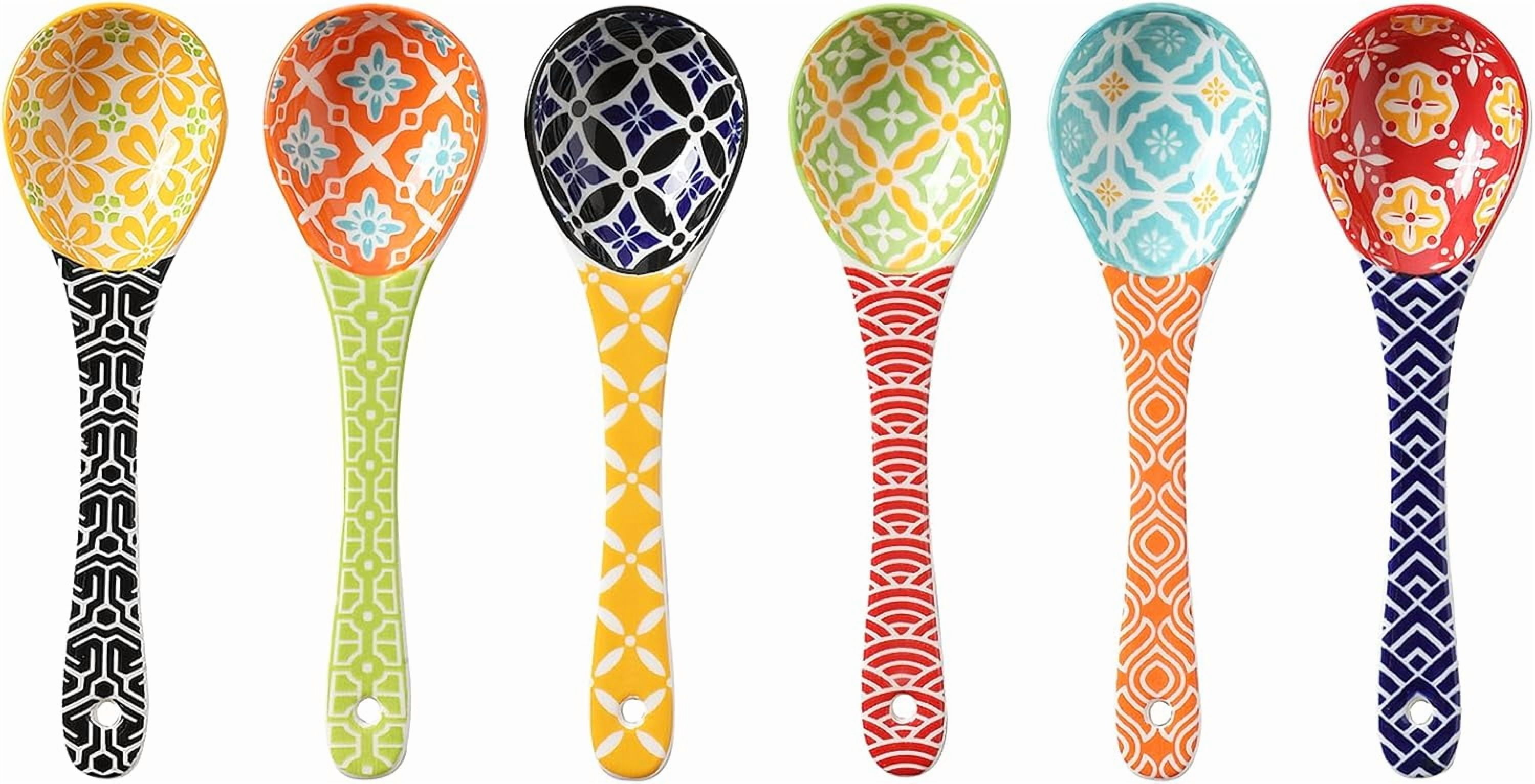 Ceramic Small Serving Spoons, Colorful Soup Spoon Set for Cereal ...