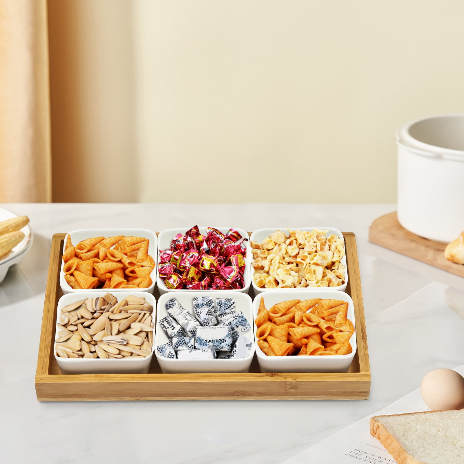Ceramic Snack Serving Tray 6 Piece with Tray Serving Platter with ...