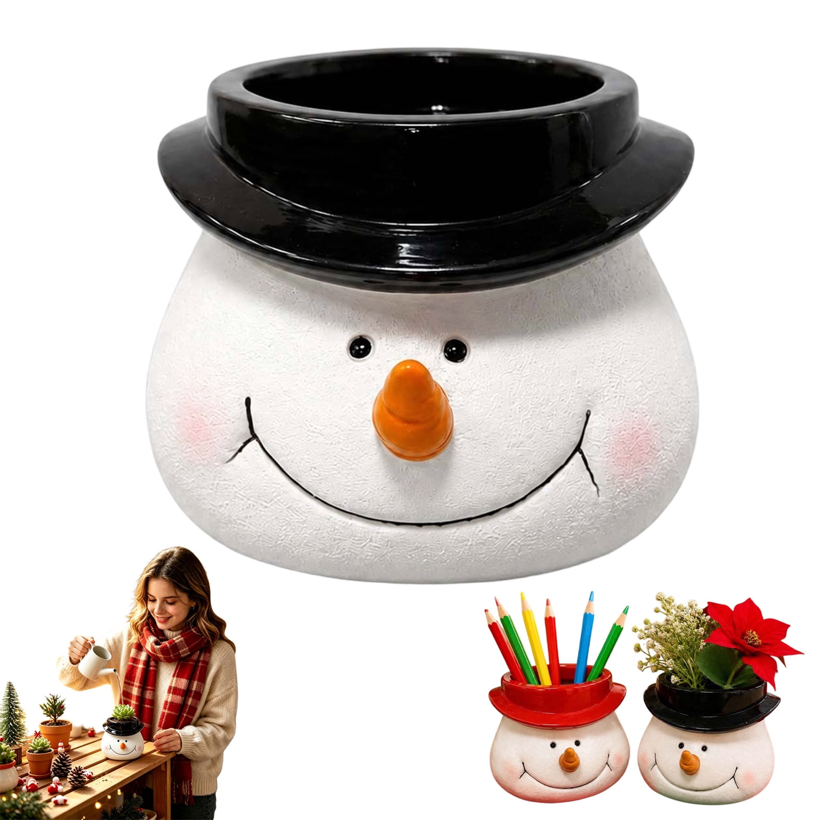 Ceramic Snowman Vase for Christmas Indoor Decor, Multifunctional Cute ...