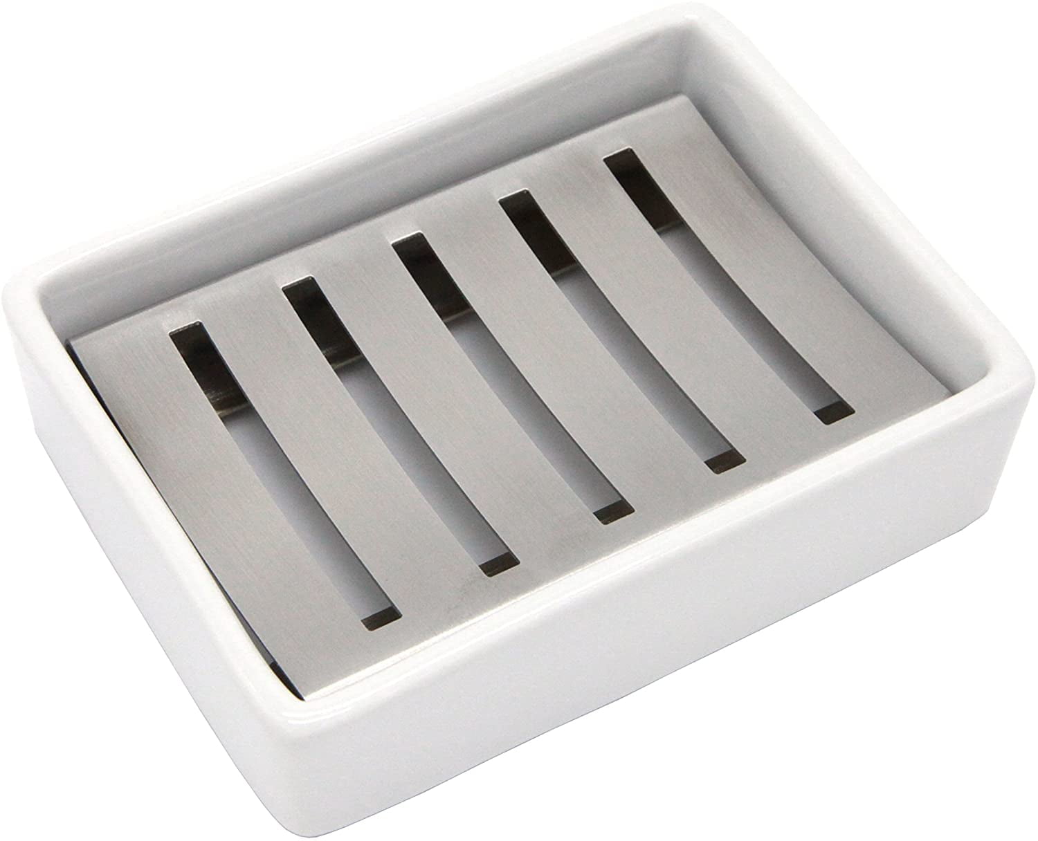 Ceramic Soap Dish Stainless Steel Soap Holder for Bathroom and Shower ...