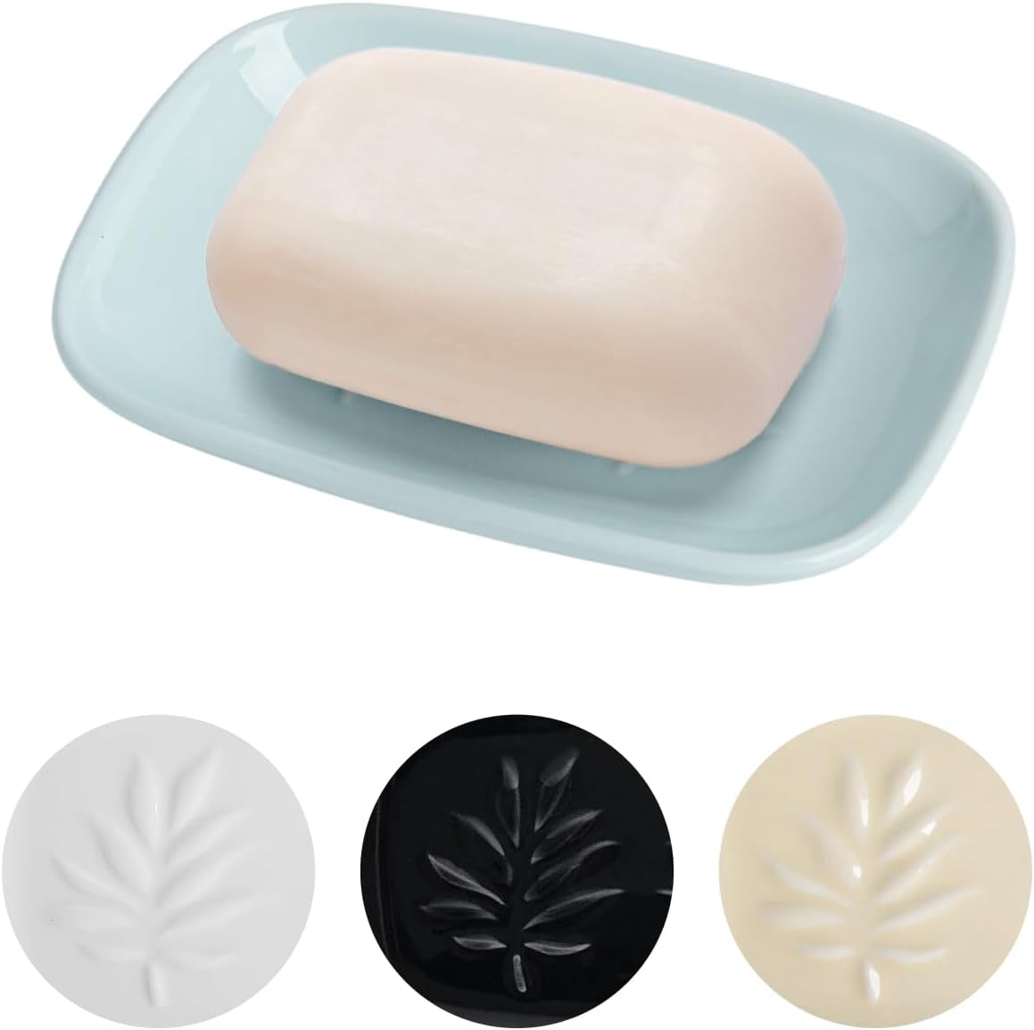 Ceramic Soap Dish for Bathroom and Kitchen, Non-Slip Bar Soap Holder ...
