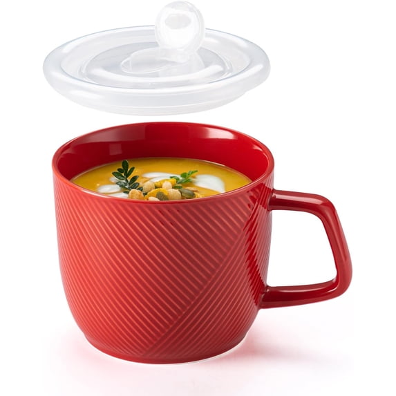 Ceramic Soup Bowl with Lid & Handle: 32 oz Microwave Safe Container for ...