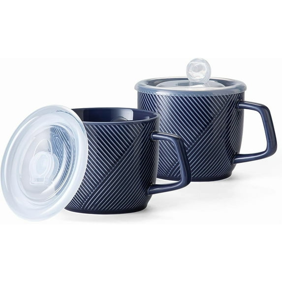 Ceramic Soup Bowls with Lid & Handle: 32 oz Microwave Safe Containers ...