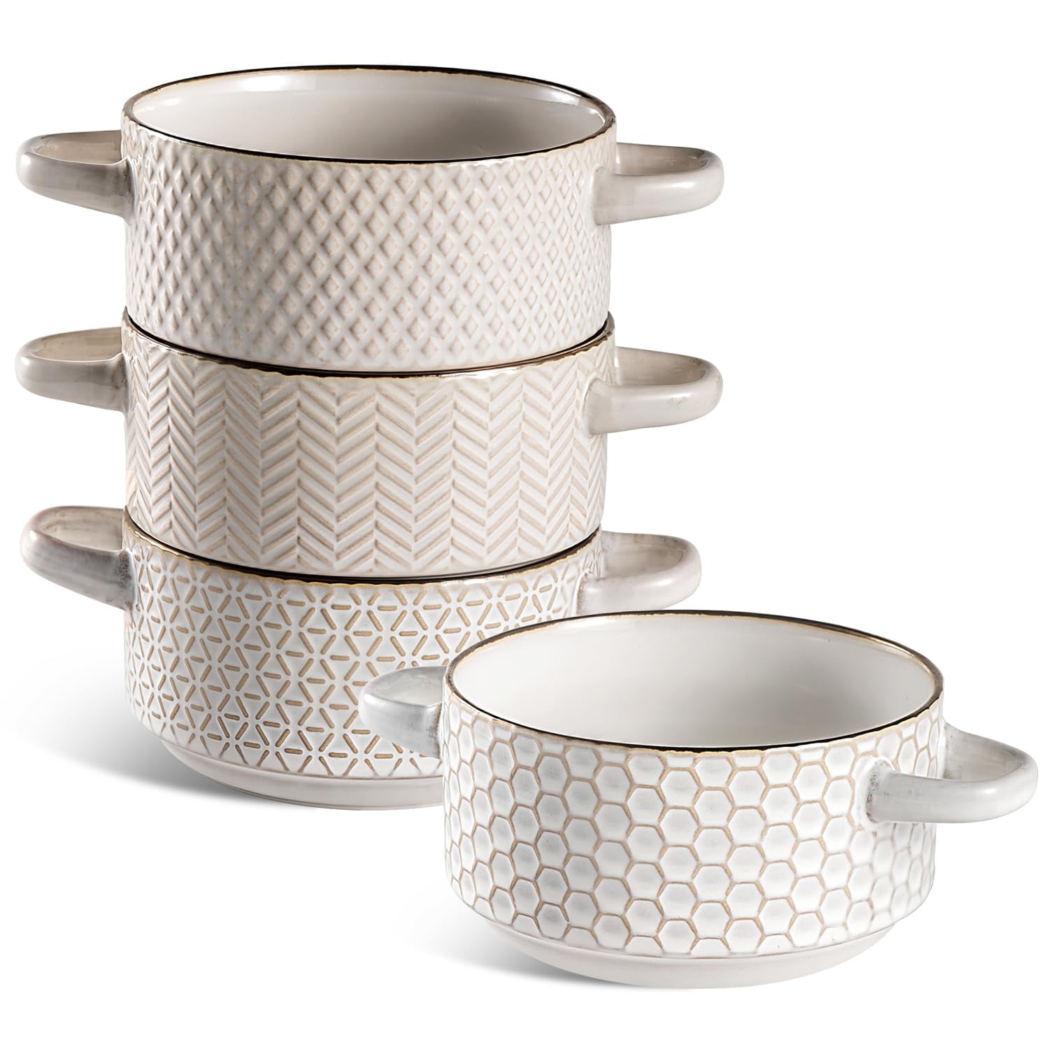 Ceramic Soup Bowls Set - 27 Oz French Onion Soup Crocks with Handles ...