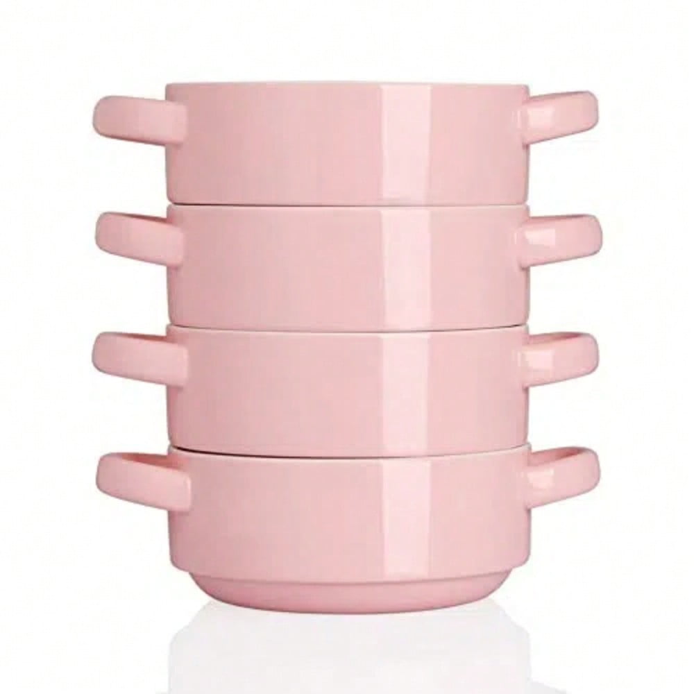 Ceramic Soup Bowls With Double Handles, 20 Oz Stacked Bowls For French ...