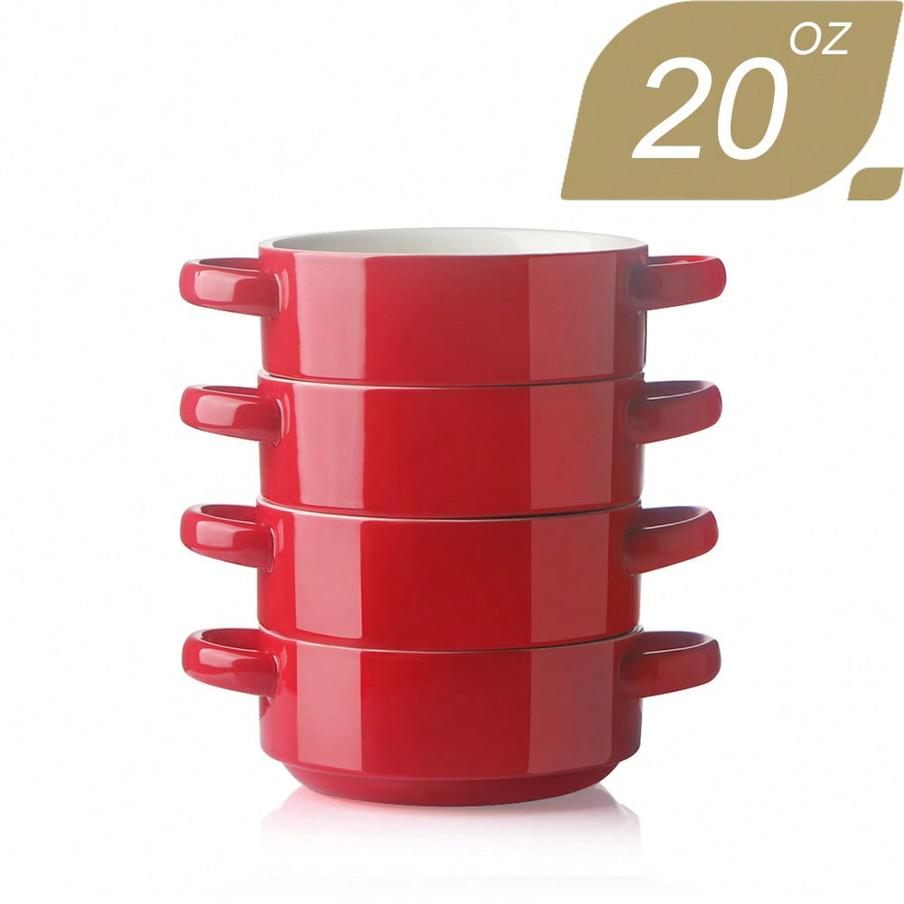 Ceramic Soup Bowls With Double Handles, 20 Oz Stacked Bowls For French ...
