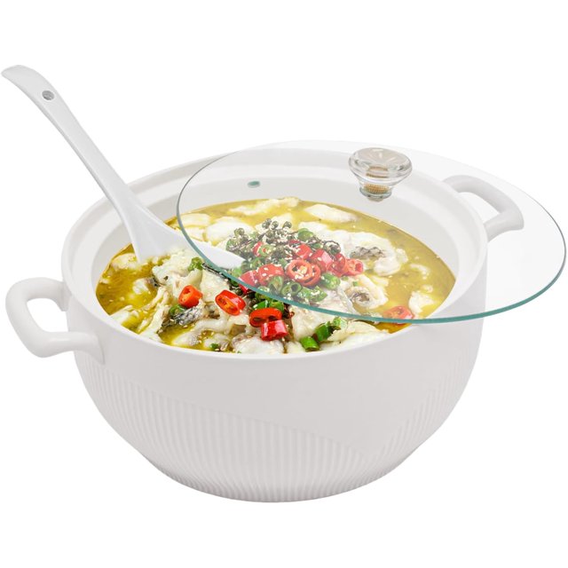 Ceramic Soup Tureen with Lid and Ladle Set, Porcelain Serving Soup ...