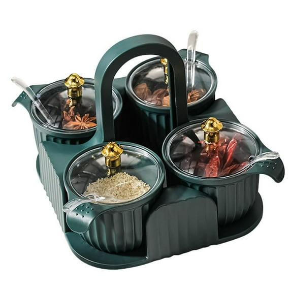 Ceramic Spice Jar Set with Lids and Spoons, 4-Piece Condiment Container ...