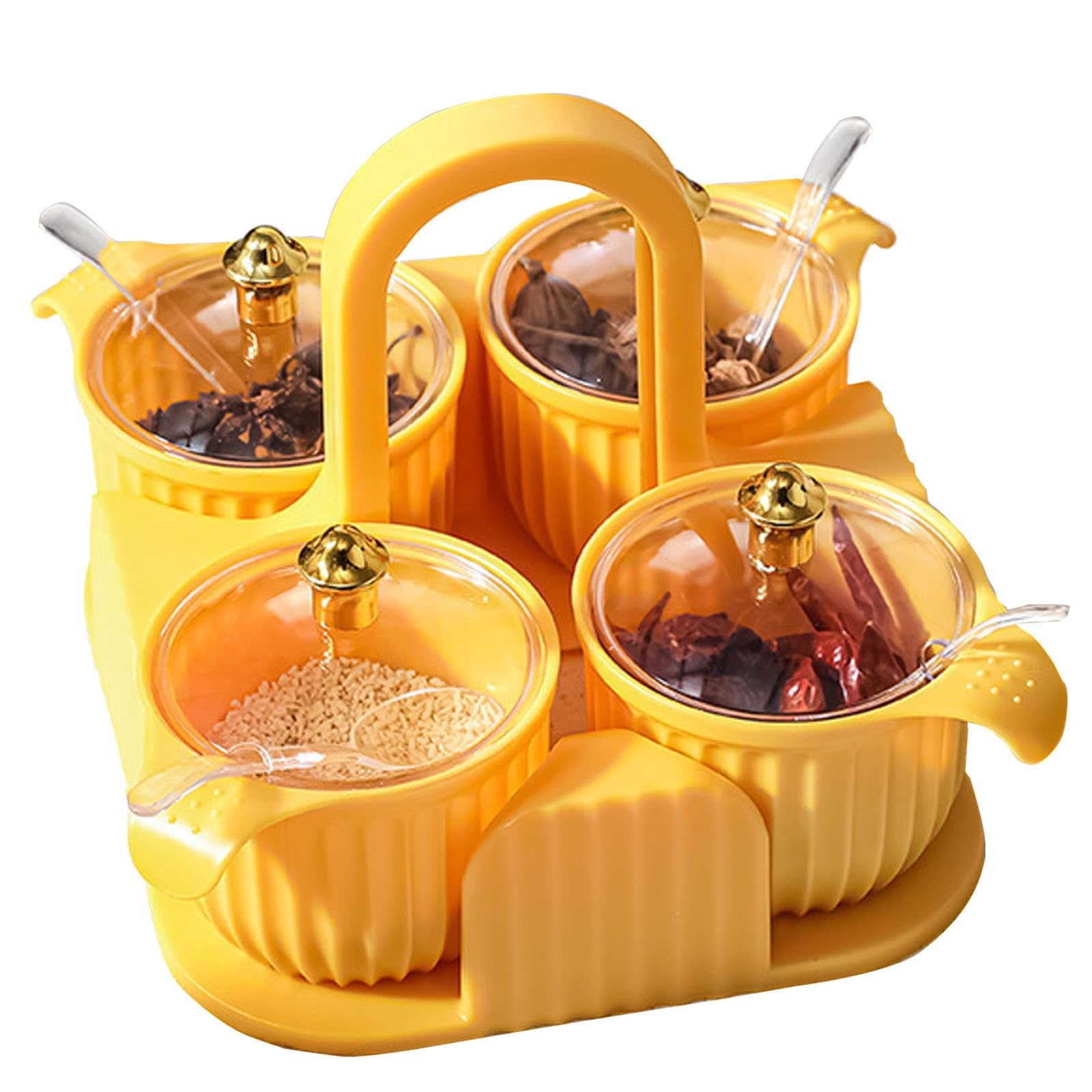 Ceramic Spice Jar Set with Lids and Spoons, 4-Piece Condiment Container ...