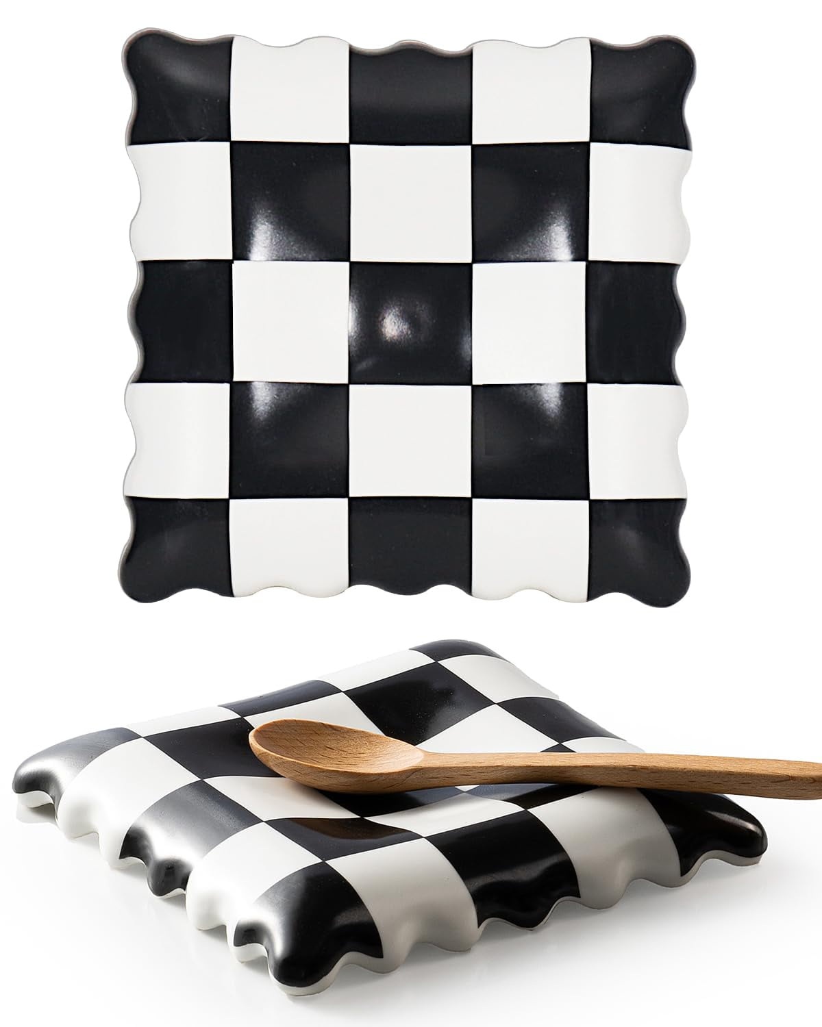Ceramic Spoon Rest - Unique Checkered Spoon Holder Multipurpose for ...