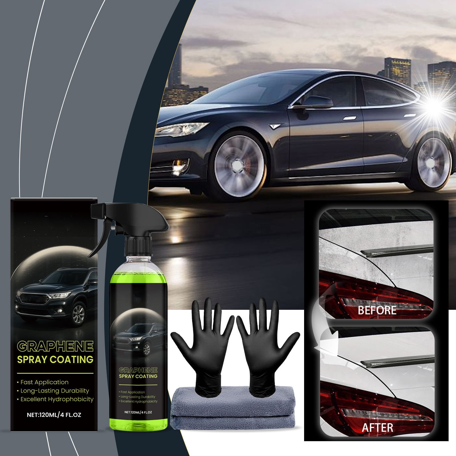 Ceramic Spray Coating Wax | 3 in 1 Nano Ceramic Automobile Coating for Paint Wheels Glass ...