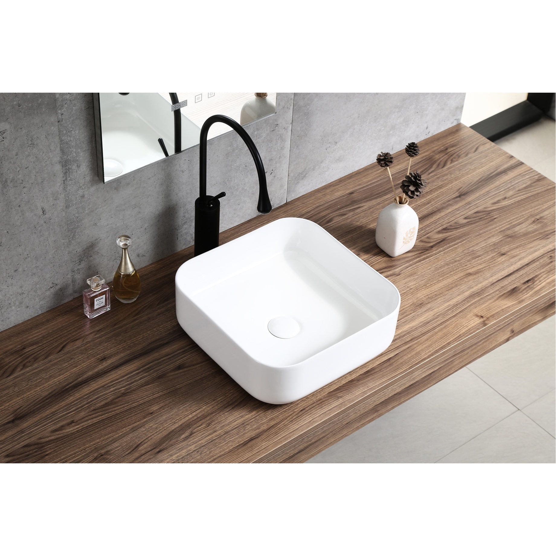 Ceramic Square Countertop Wash Basin, Stain-Resistant / Enhance ...