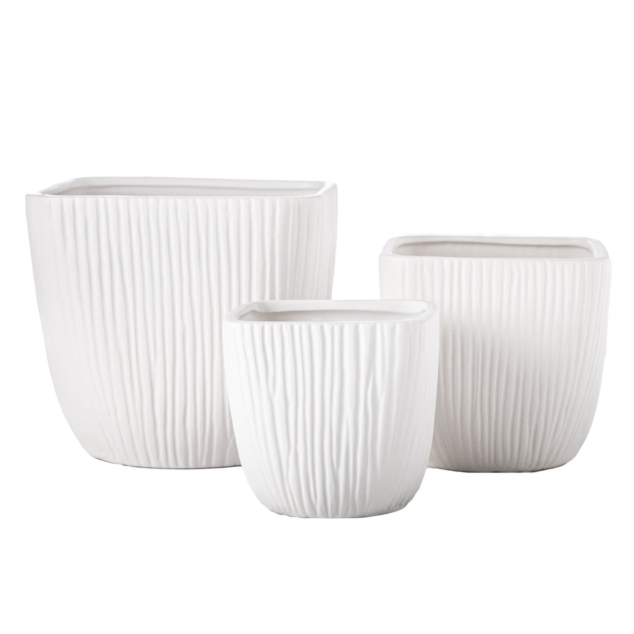 Ceramic Square Pot with Brushed Column Design Body and Tapered Bottom ...
