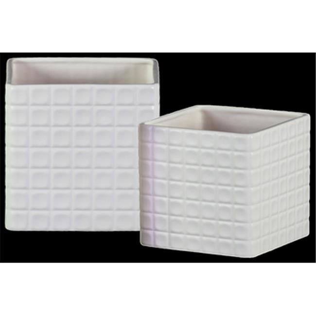 Ceramic Square Pot with Embossed Lattice Square Design Body, White ...