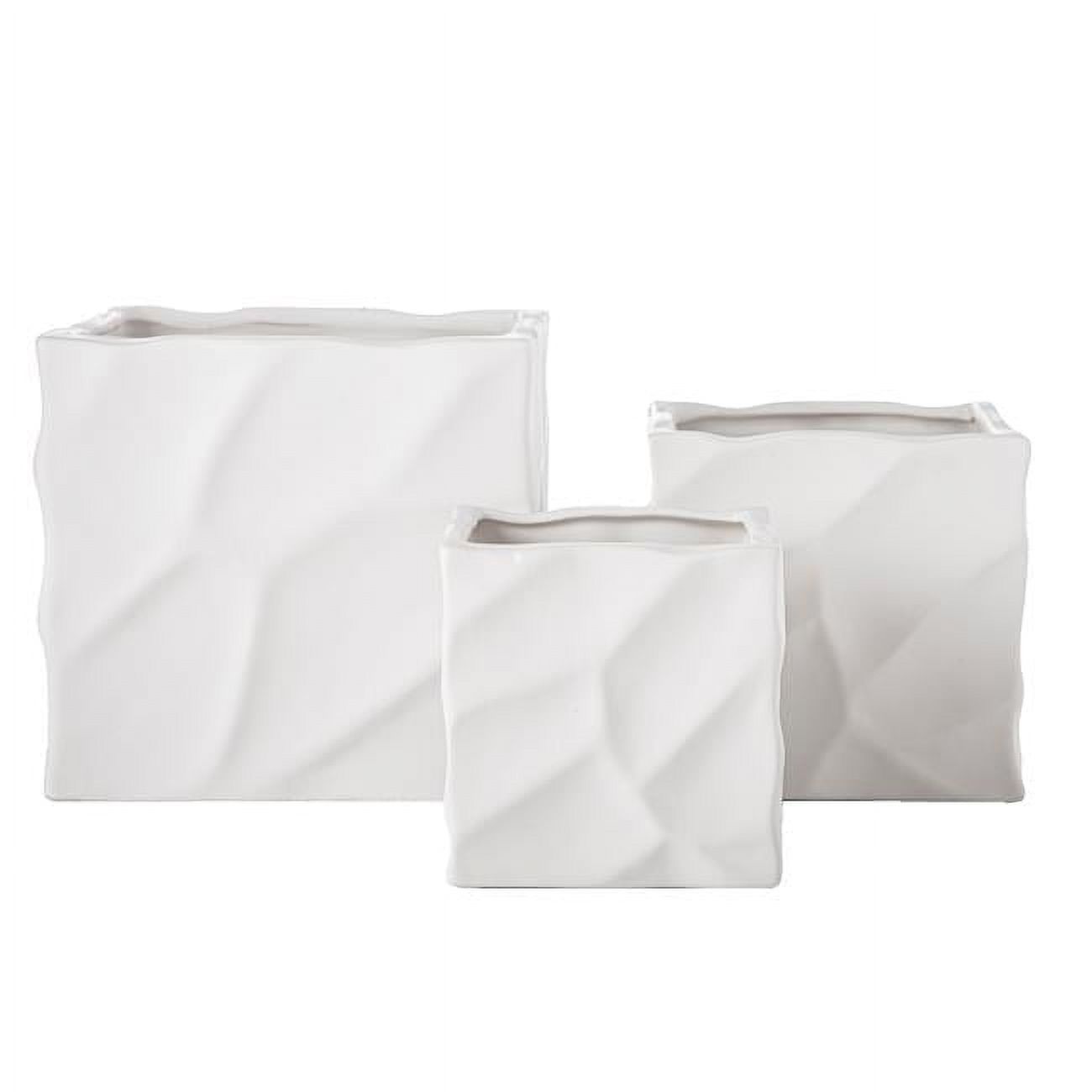 Ceramic Square Pot with Pressed Abstract Design Body, Matte White - Set ...