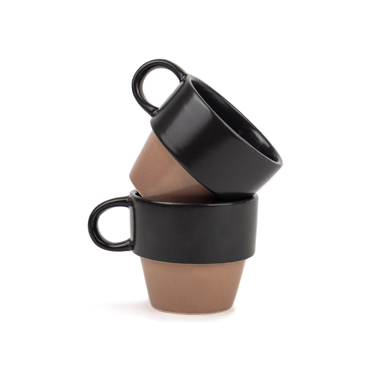 Ceramic Stackable Tea Cup Set Of 6 - Black Brown, 200ml Each | Cup Set ...