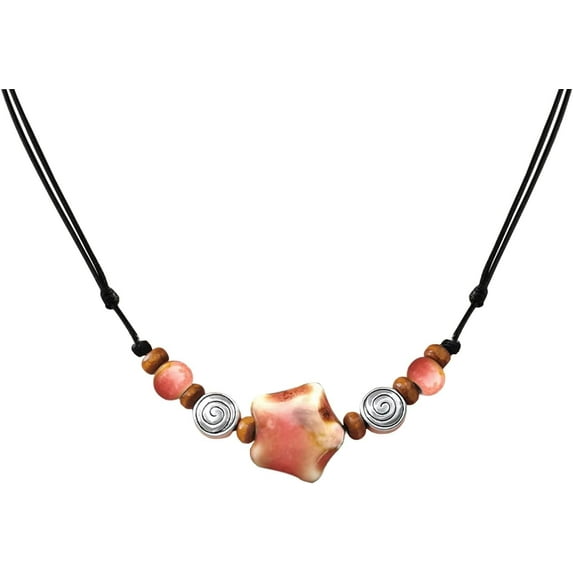 Ceramic Star Spiral Necklace Boho Hippie Y2K Choker Adjustable Black Cord Cute Whimsical Jewelry ...