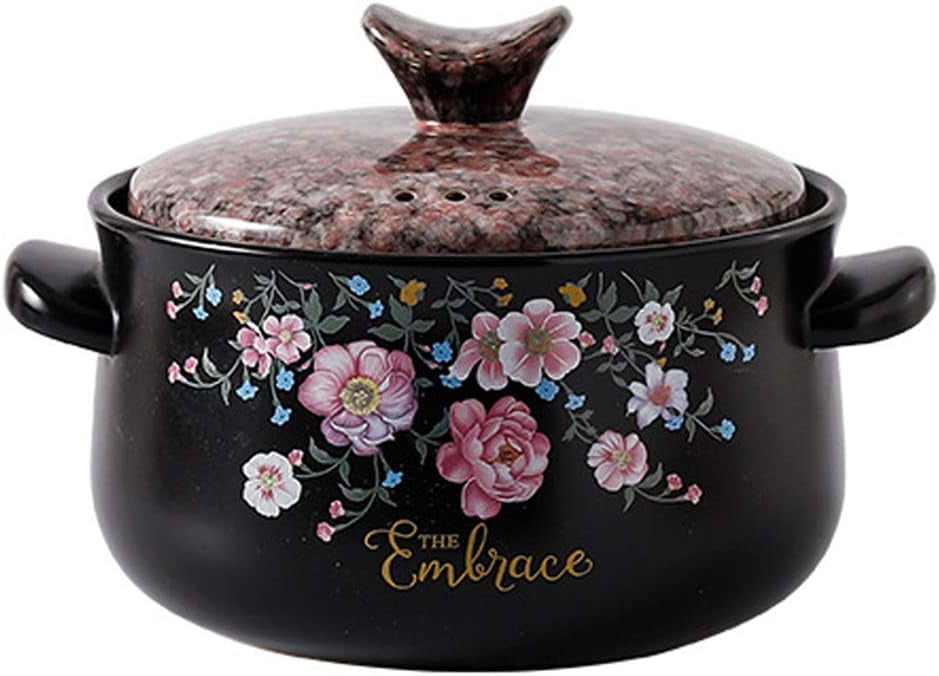Ceramic Stockpot 3L, Stovetop Ceramic Cookware, Flower Pattern Round ...
