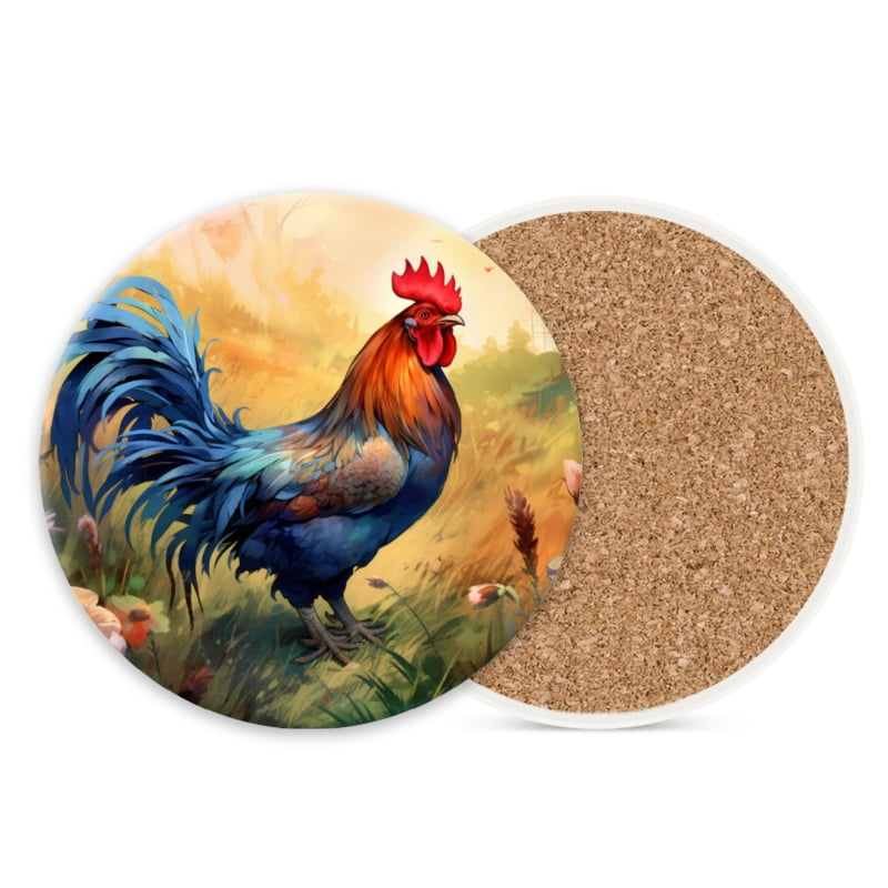 Ceramic Stone Coasters for Drinks Cup, Rooster Standing Tall in Farm ...