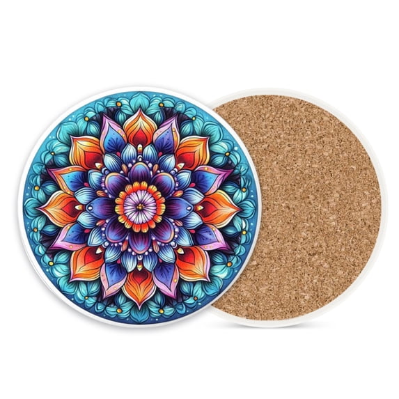 Ceramic Stone Coasters for Drinks Cup, Round Mandala Flower Absorbent ...