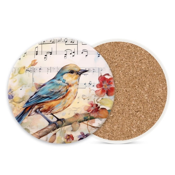 Ceramic Stone Coasters for Drinks Set of 1, Beautiful Bird with Flowers ...