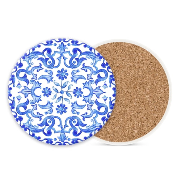 Ceramic Stone Coasters for Drinks Set of 1, Circular Blue and White ...