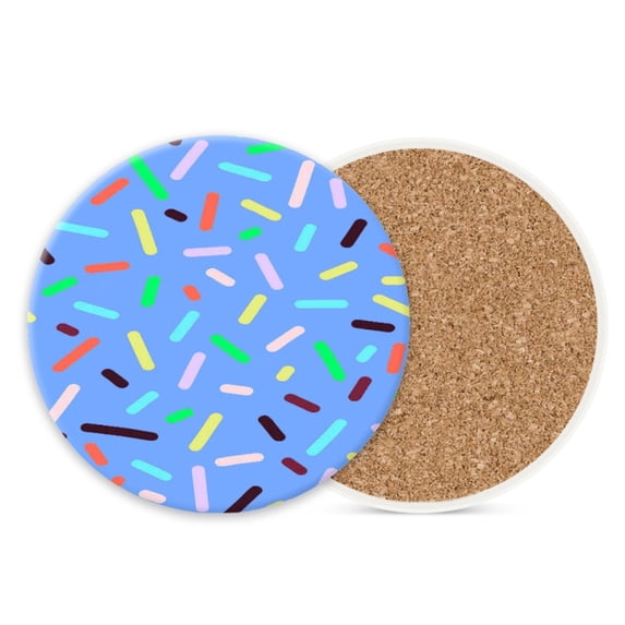 Ceramic Stone Coasters for Drinks Set of 1, Colorful Sprinkles on Blue ...