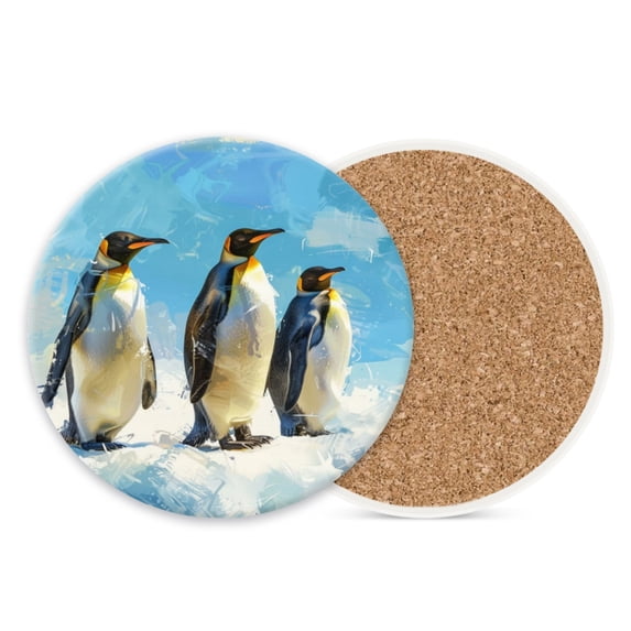 Ceramic Stone Coasters for Drinks Set of 1, Penguins on Ice Round ...