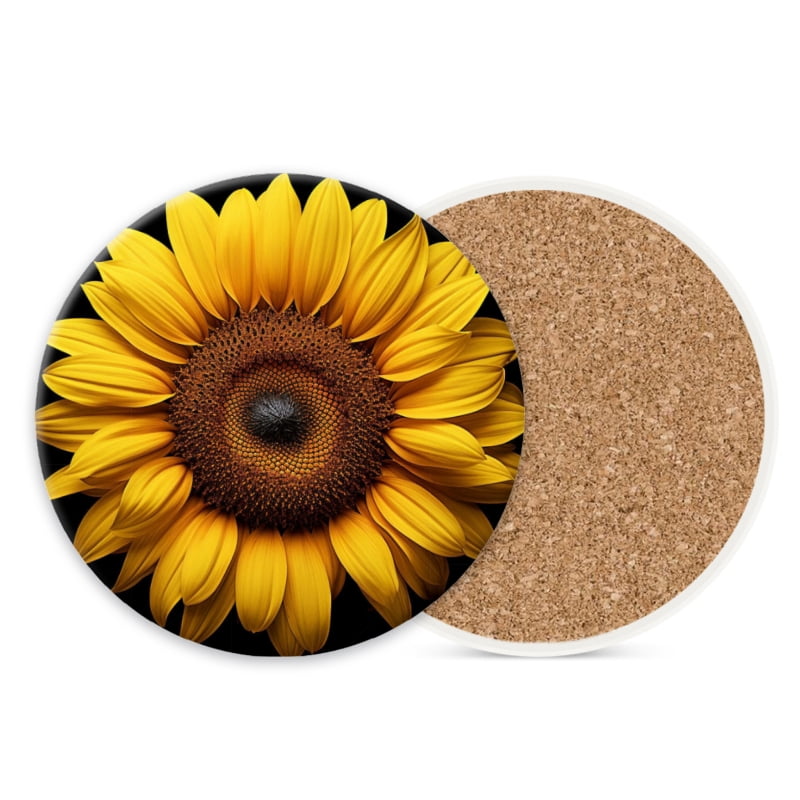 Ceramic Stone Cork Coasters for Drinks Tableware, Beautiful Sunflower ...