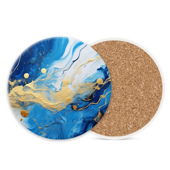 Ceramic Stone Cork Coasters for Drinks Tableware, Blue and Gold Marble ...