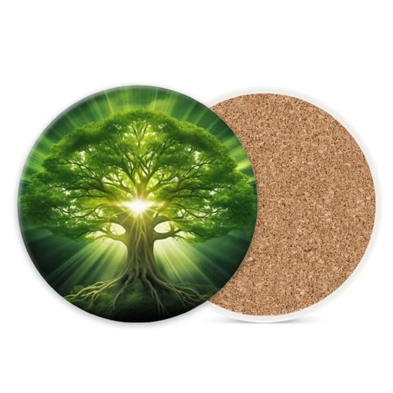 Ceramic Stone Cork Coasters for Drinks Tableware, Green Tree of Life ...