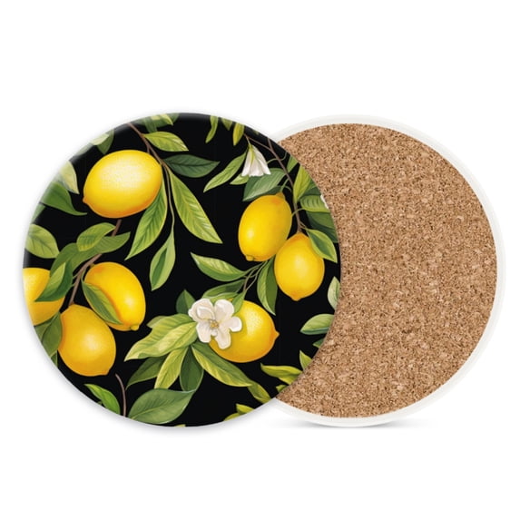 Ceramic Stone Cork Coasters for Drinks Tableware, Lemon Tree with ...