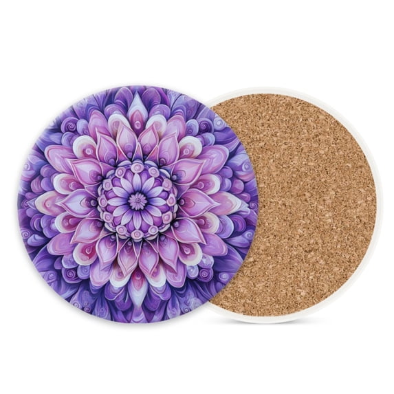 Ceramic Stone Cork Coasters for Drinks Tableware, Purple Mandala ...